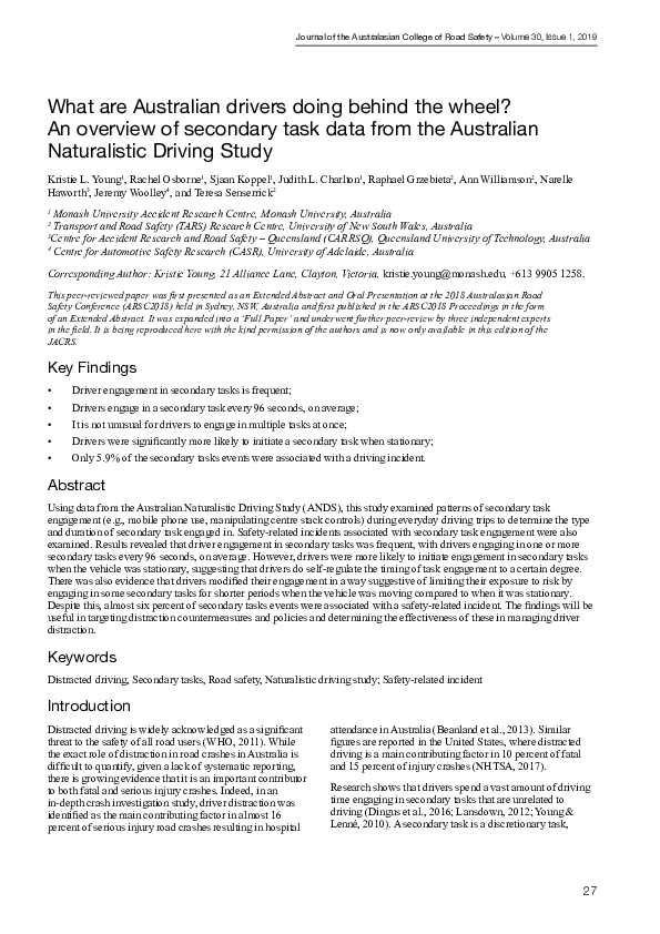 (PDF) What are Australian drivers doing behind the wheel? An overview ...