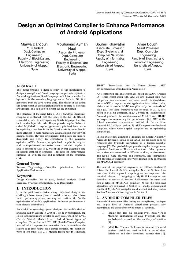 Pdf Design An Optimized Compiler To Enhance Performance Of Android