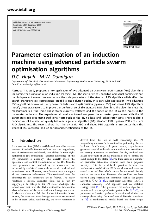 Pdf Parameter Estimation Of An Induction Machine Using Advanced 8486