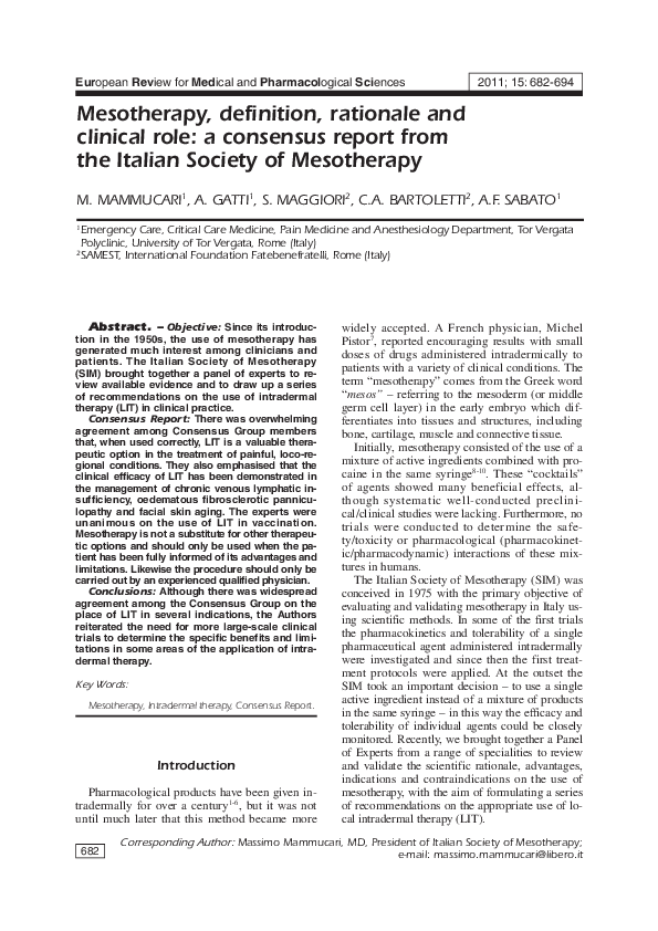 (PDF) Mesotherapy, definition, rationale and clinical role: a consensus ...