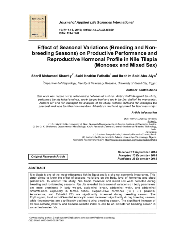 (PDF) Effect of Seasonal Variations (Breeding and Non-breeding Seasons) on Productive ...