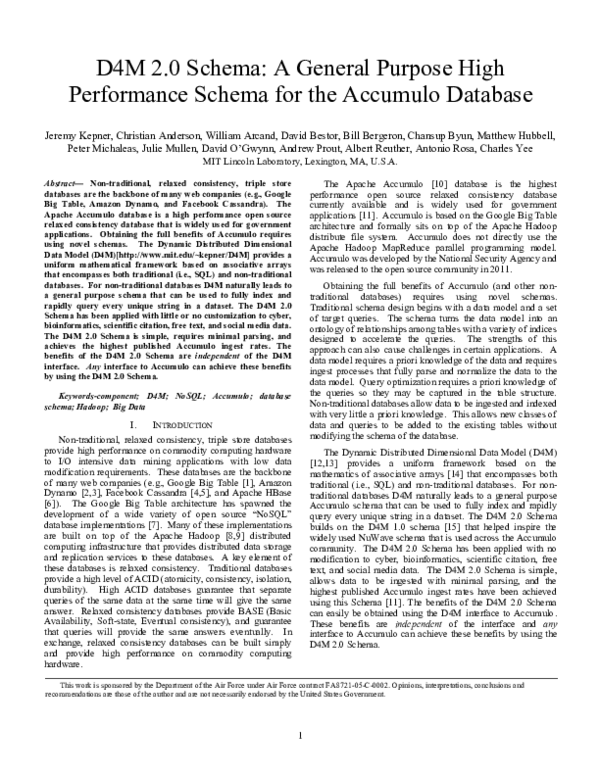 (PDF) D4M 2.0 schema: A general purpose high performance schema for the Accumulo database