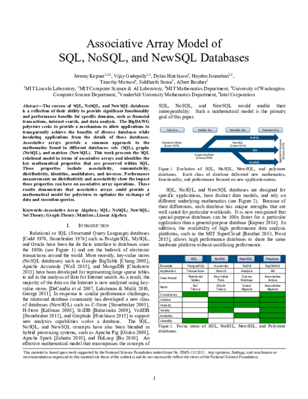 Pdf Associative Array Model Of Sql Nosql And Newsql Databases