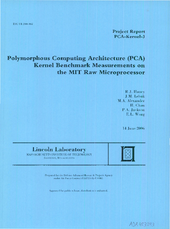 Pdf Polymorphous Computing Architecture Pca Kernel Benchmark Measurements On The Mit Raw