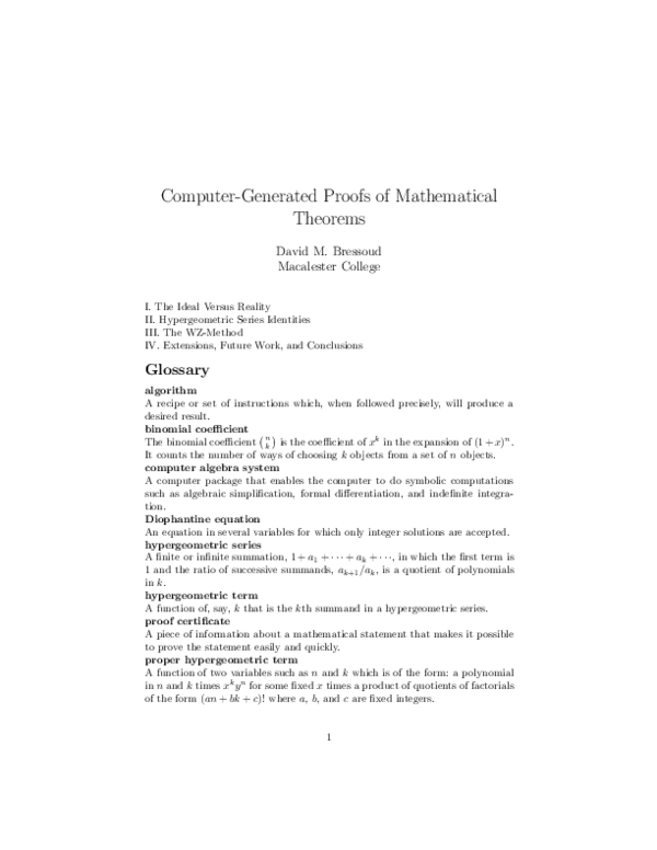 (PDF) Computer-Generated Proofs of Mathematical Theorems
