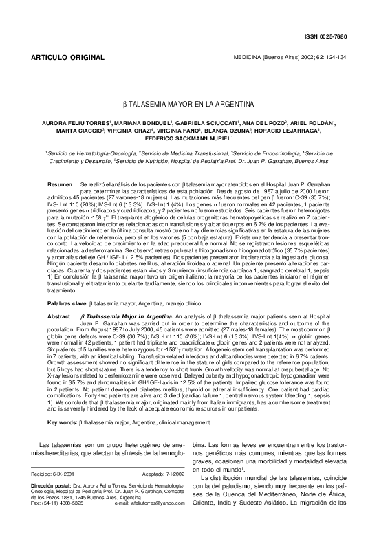 (PDF) β talasemia mayor en la Argentina