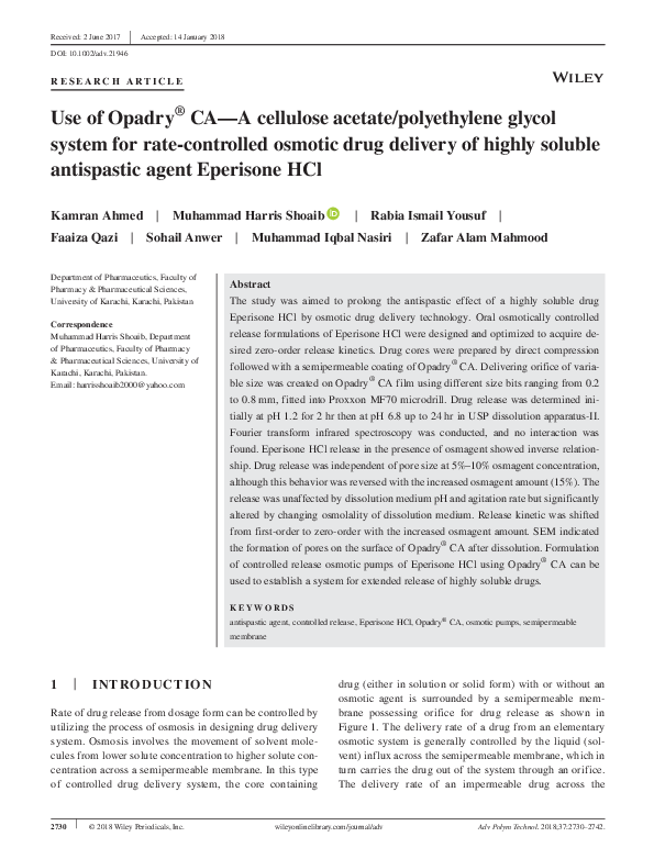 (PDF) Use of Opadry® CA-A cellulose acetate/polyethylene glycol system ...