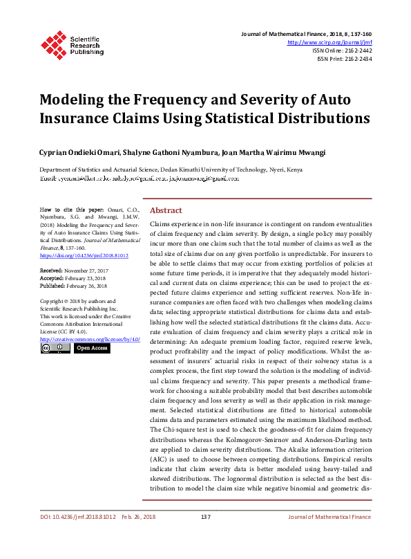 (PDF) Modeling the Frequency and Severity of Auto Insurance Claims ...