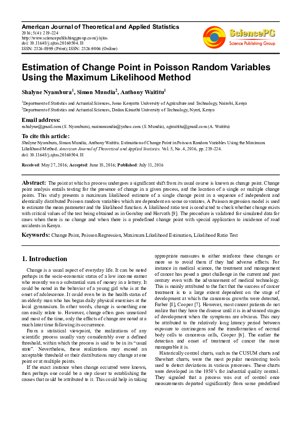 (PDF) Estimation of Change Point in Poisson Random Variables Using the ...