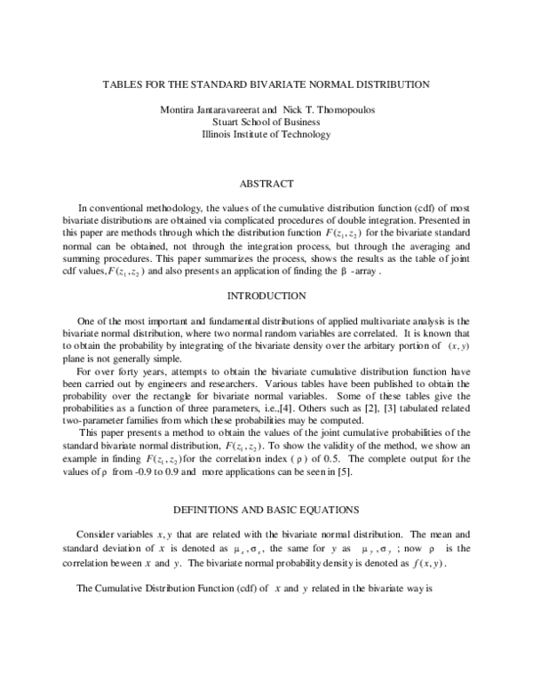 Pdf Tables For The Standard Bivariate Normal Distribution