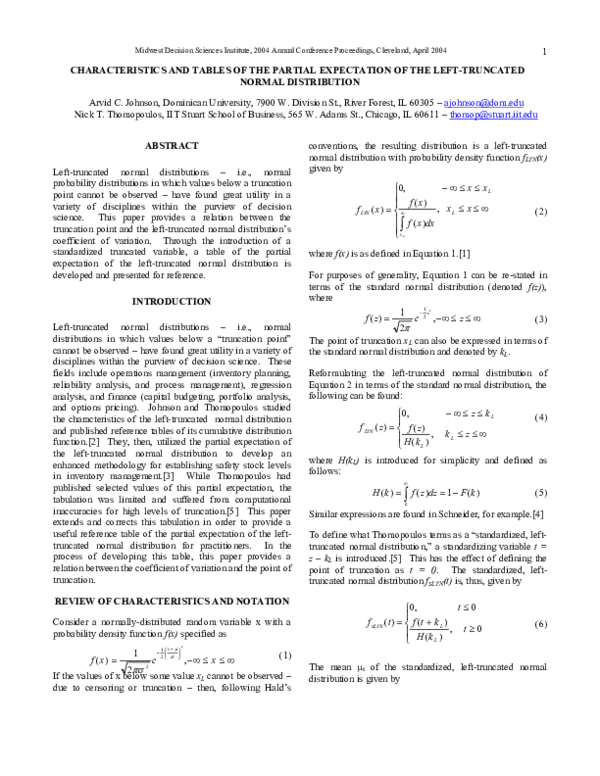 (PDF) Characteristics and Tables of the Partial Expectation of the Left ...