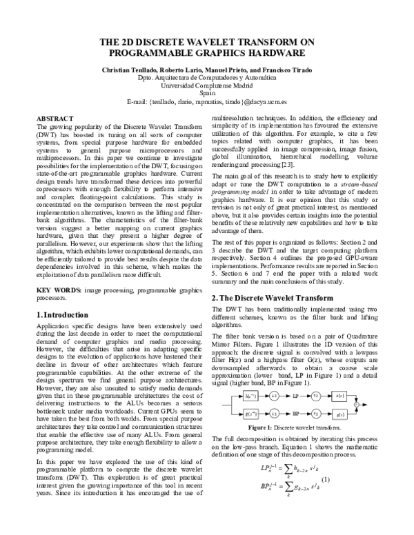 (PDF) The 2d discrete wavelet transform on programmable graphics ...