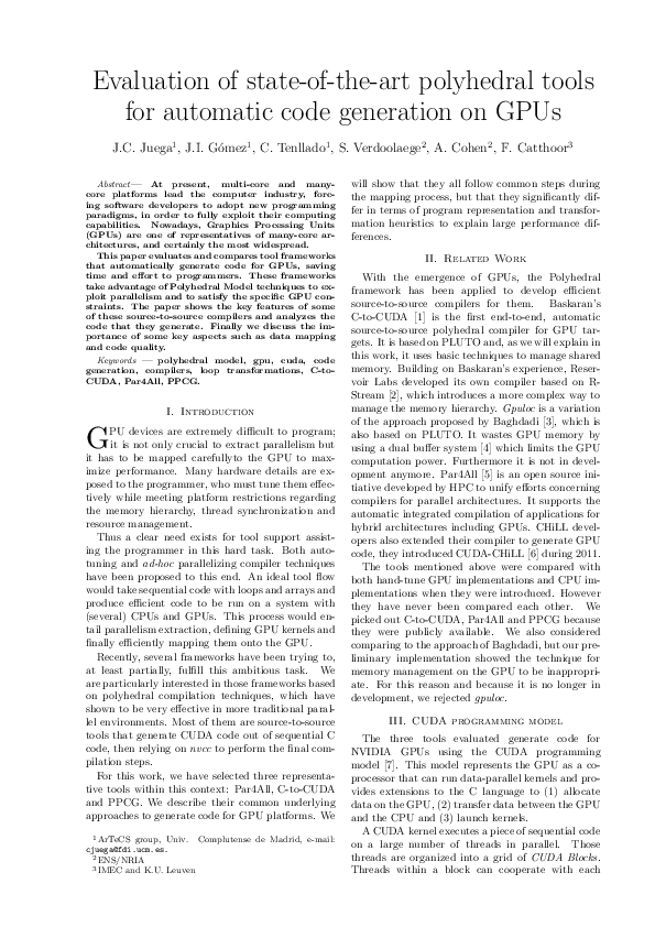 (PDF) Evaluation of state-of-the-art polyhedral tools for automatic code generation on GPUs