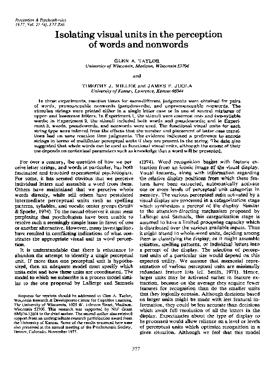 (PDF) Isolating visual units in the perception of words and nonwords