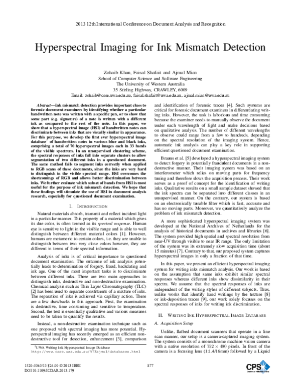 (PDF) Hyperspectral Imaging for Ink Mismatch Detection