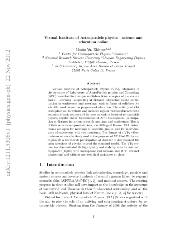 (PDF) Virtual Institute of Astroparticle physics - science and education online
