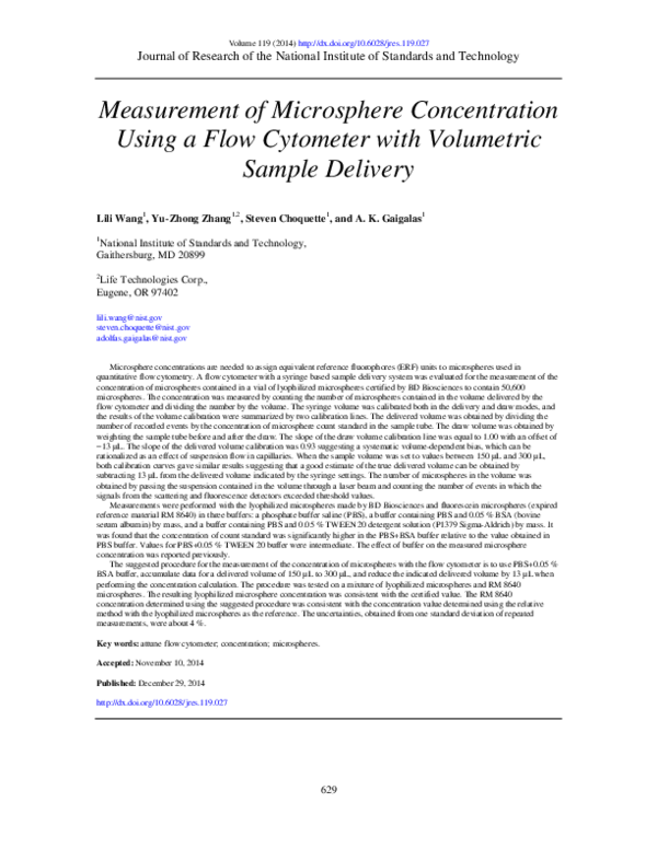 (PDF) Measurement of Microsphere Concentration Using a Flow Cytometer ...