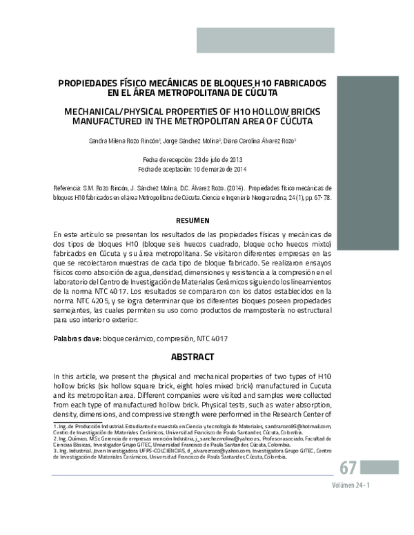 (PDF) Propiedades Físico Mecánicas De Bloques H10 Fabricados en El Área ...