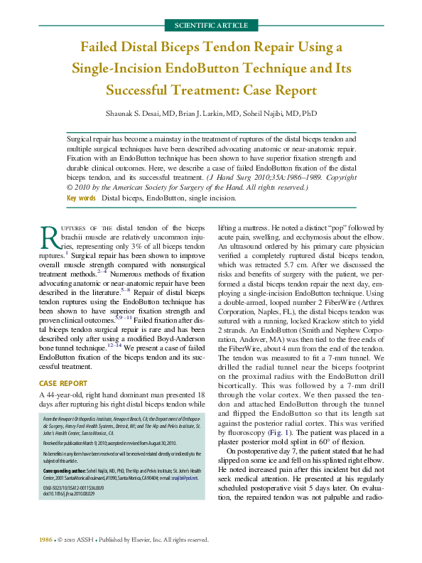 (PDF) Failed Distal Biceps Tendon Repair Using a Single-Incision ...