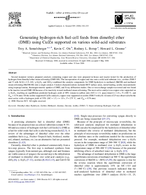 (PDF) Generating hydrogen-rich fuel-cell feeds from dimethyl ether (DME ...