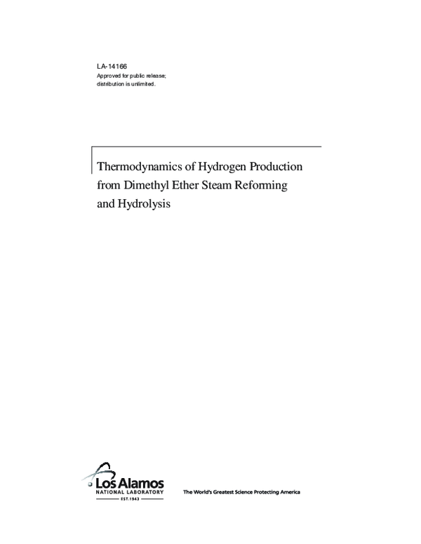 (PDF) Thermodynamics of Hydrogen Production from Dimethyl Ether Steam ...