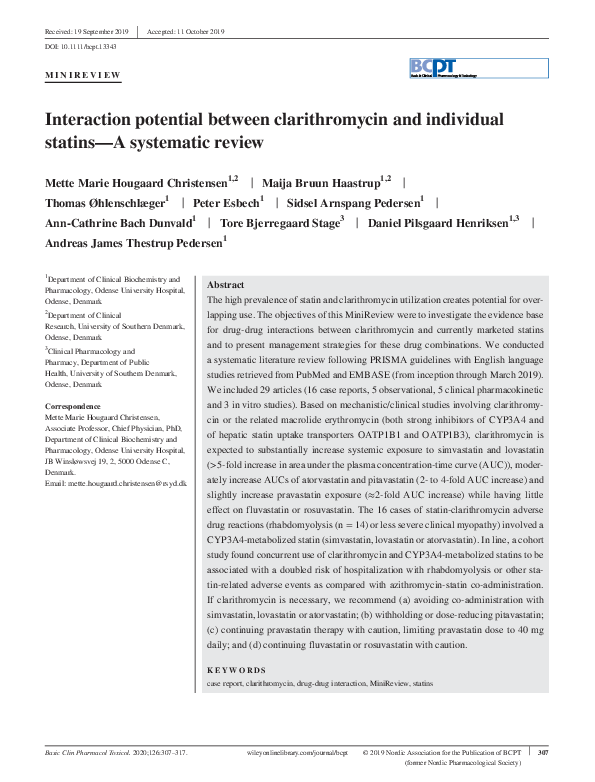 Pdf Interaction Potential Between Clarithromycin And Individual Statins A Systematic Review