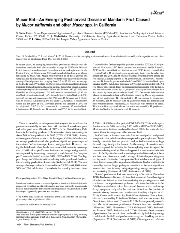 (PDF) Mucor Rot: A New Disease in Mandarin Fruit