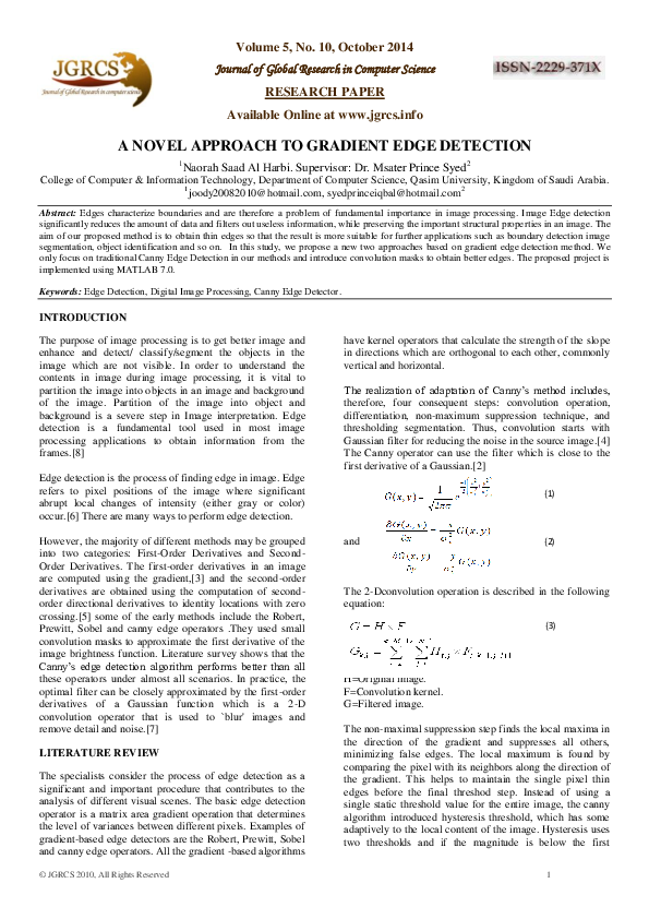 Pdf A Novel Approach To Gradient Edge Detection