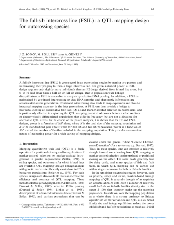 (PDF) The full-sib intercross line (FSIL): a QTL mapping design for ...
