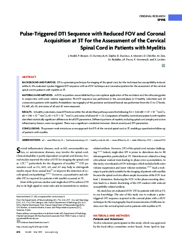Pulse-Triggered DTI Sequence with Reduced FOV and Coronal Acquisition ...