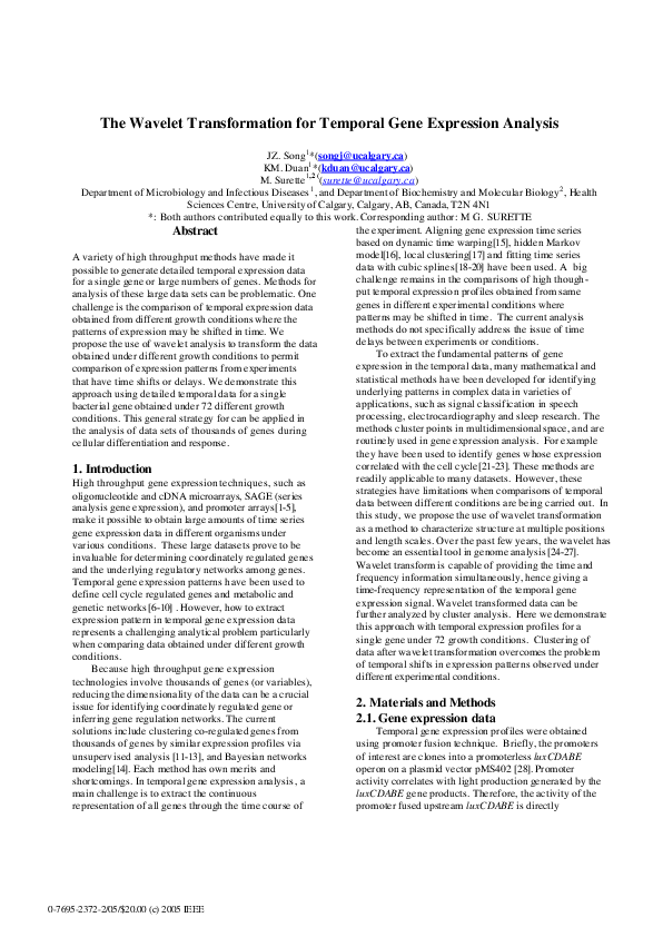 (PDF) The Wavelet Transformation for Temporal Gene Expression Analysis | Jiuzhou Song - Academia.edu