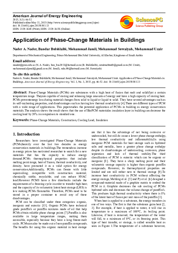 (PDF) Application of Phase-Change Materials in Buildings