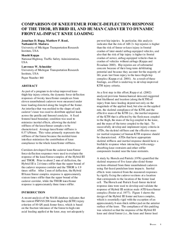 (PDF) Comparison of knee/femur force-deflection response of the THOR ...