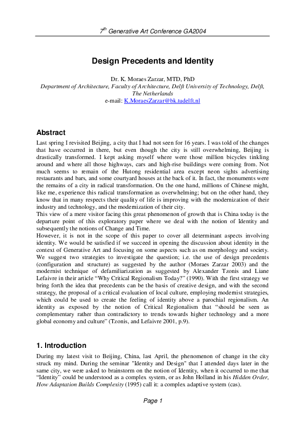 (PDF) Design Precedents and Identity
