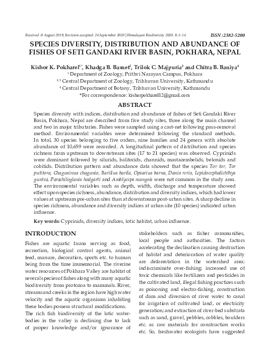 (PDF) Species Diversity, Distribution and Abundance of Fishes of Seti ...