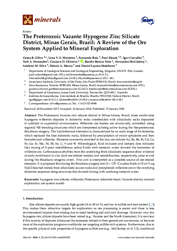 (PDF) The Proterozoic Vazante Hypogene Zinc Silicate District, Minas ...