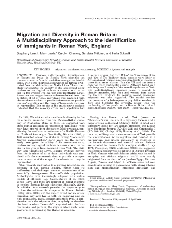 (PDF) MIGRATION AND DIVERSITY IN ROMAN BRITAIN: A MULTIDISCIPLINARY ...