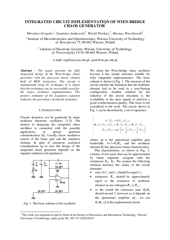 (PDF) Integrated Circuit Implementation of Wien-Bridge Chaos Generator