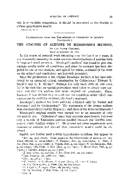 (PDF) The Analysis of Acetone by Messinger's Method | Leo Goodwin ...