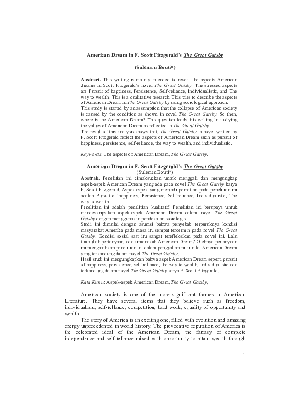 (PDF) American Dream in F. Scott Fitzgerald’s The Great Gatsby ...