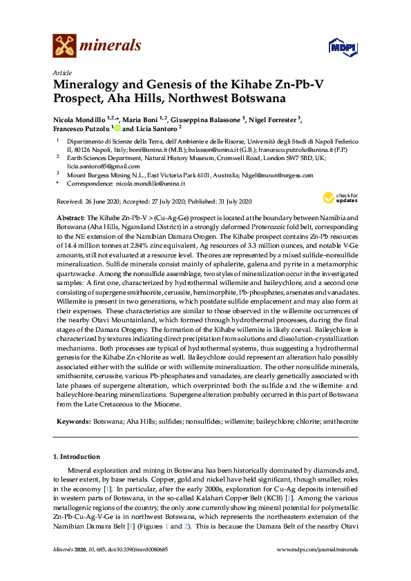 (PDF) Mineralogy and Genesis of the Kihabe Zn-Pb-V Prospect, Aha Hills ...