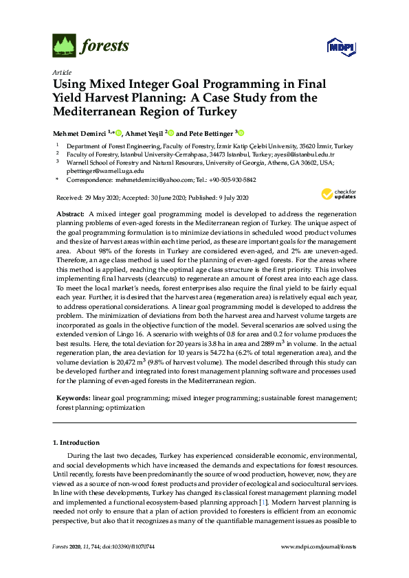 (PDF) Using Mixed Integer Goal Programming in Final Yield Harvest ... (PDF) Using Mixed Integer Goal Programming in Final Yield Harvest ...