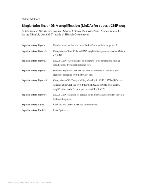 (PDF) Single-tube linear DNA amplification (LinDA) for robust ChIP-seq