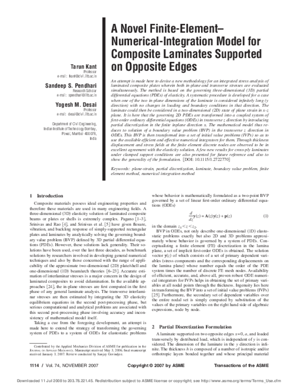 Pdf Advanced Finite Element Model For Stress In Composite Laminates