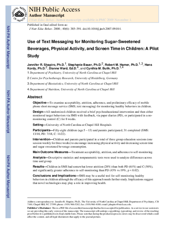(PDF) Use of Text Messaging for Monitoring Sugar-sweetened Beverages ...