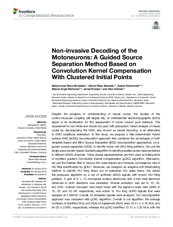 Pdf Non Invasive Decoding Of The Motoneurons A Guided Source Separation Method Based On