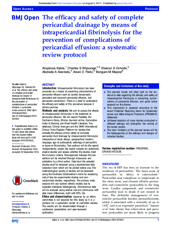 (PDF) Intrapericardial Fibrinolysis for Pericardial Effusion