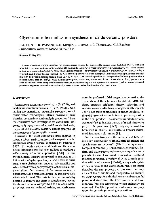 (PDF) Glycine-nitrate combustion synthesis of oxide ceramic powders