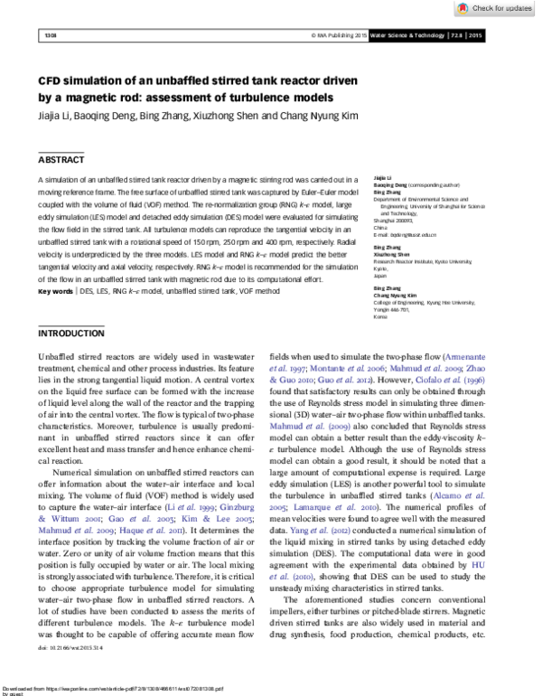 (PDF) CFD Simulation of Radially Stirred Baffled and Unbaffled Tanks ...