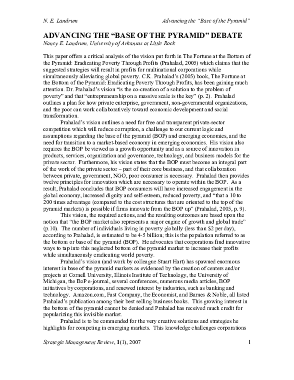 (PDF) Advancing the “Base of the Pyramid” Debate | Nancy Landrum ...